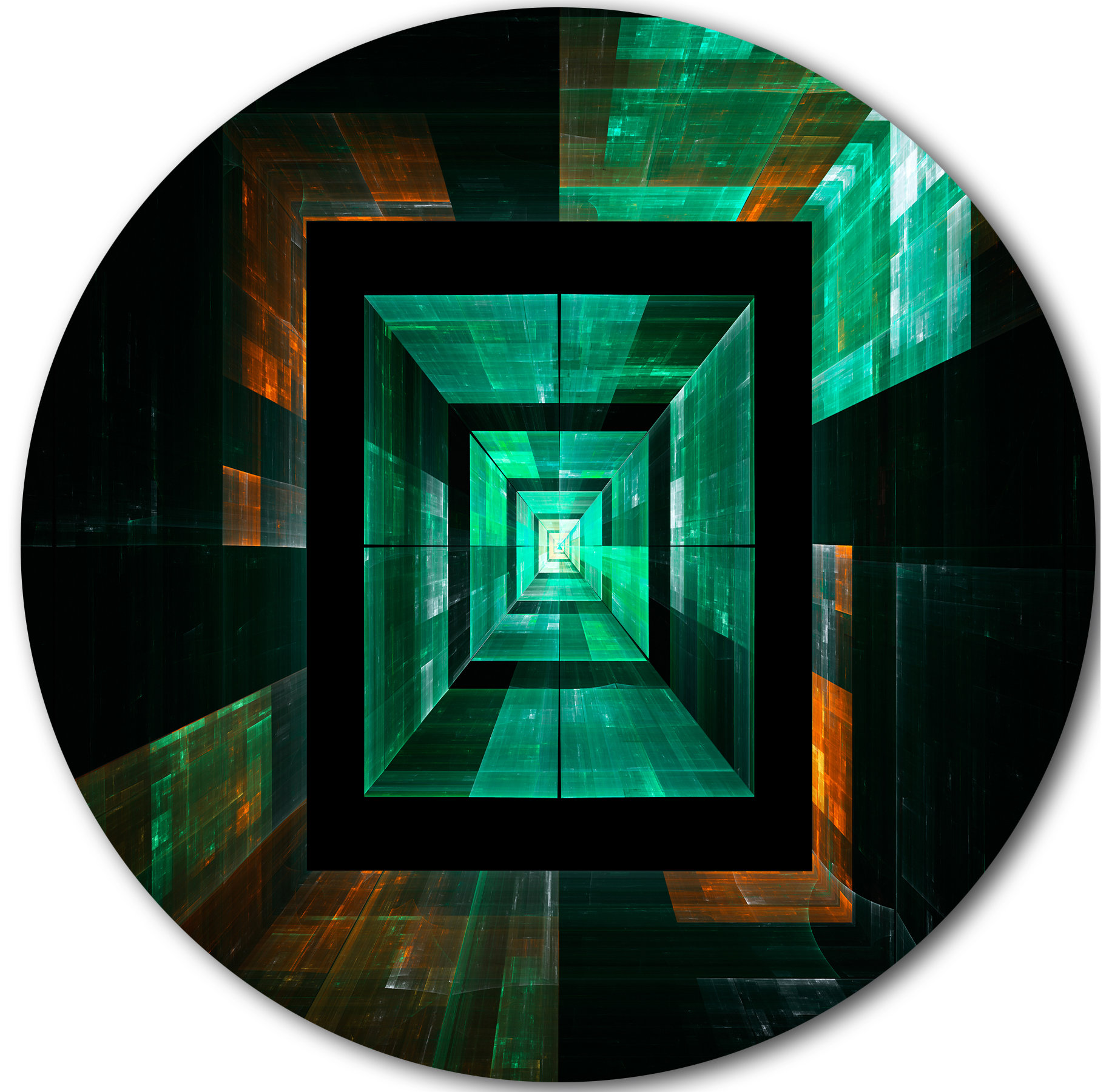 Deep Green Infinite Cube, Abstract Art Round Wall Art, Disc of 36 inch ...