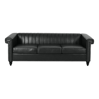 Donley Contemporary Channel Stitch 3 Seater Sofa with Nailhead Trim ...