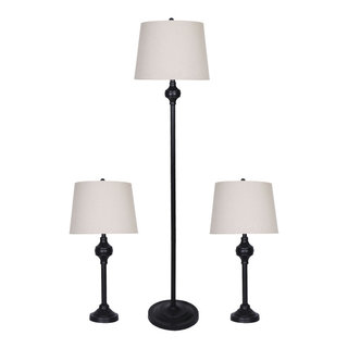 Metal, 3-Piece Set, ,25/61"H, Table & Floor Genie Lamps, Black ...