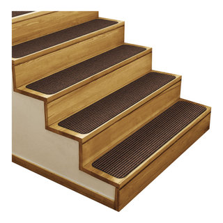 Set of 12 Skid-Resistant Double-Ribbed Stair Treads, Brown, Bittersweet ...