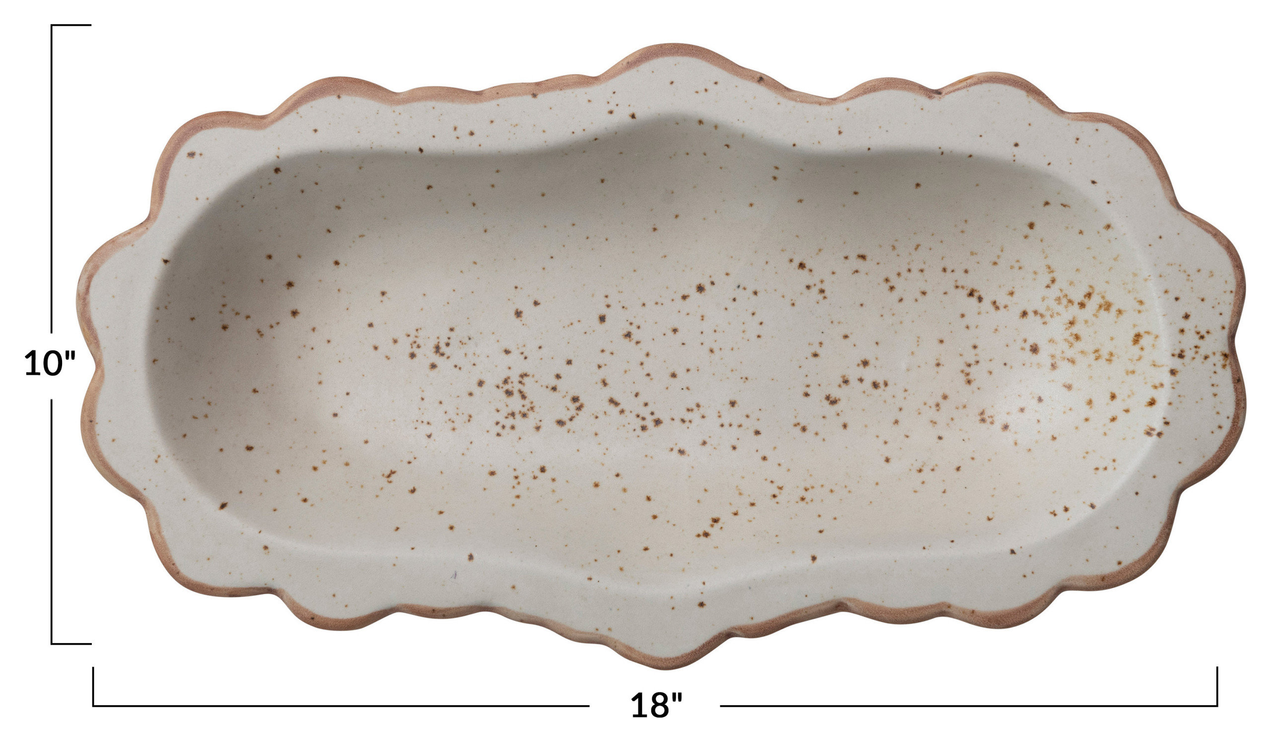 Speckled Stoneware Platter with Scalloped Edge, Ivory and Brown ...