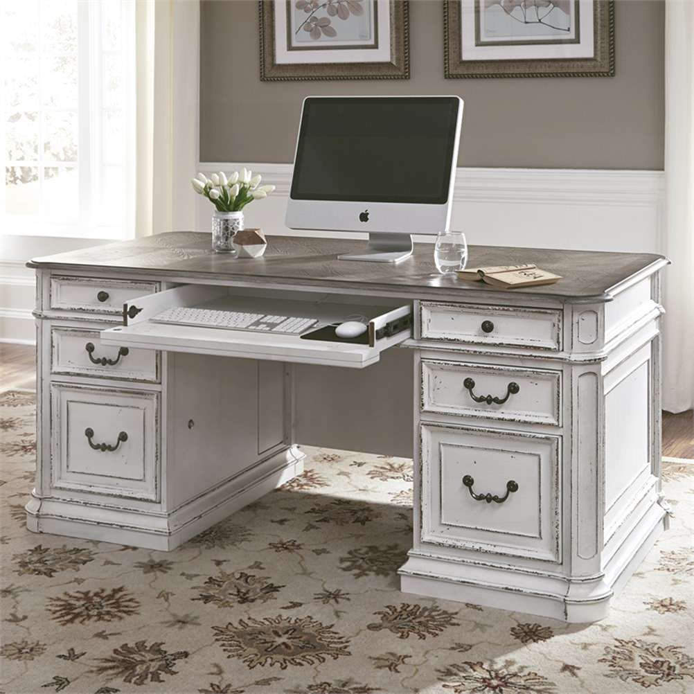 Magnolia Manor White Complete 5 Piece Desk - Farmhouse - Desks And ...