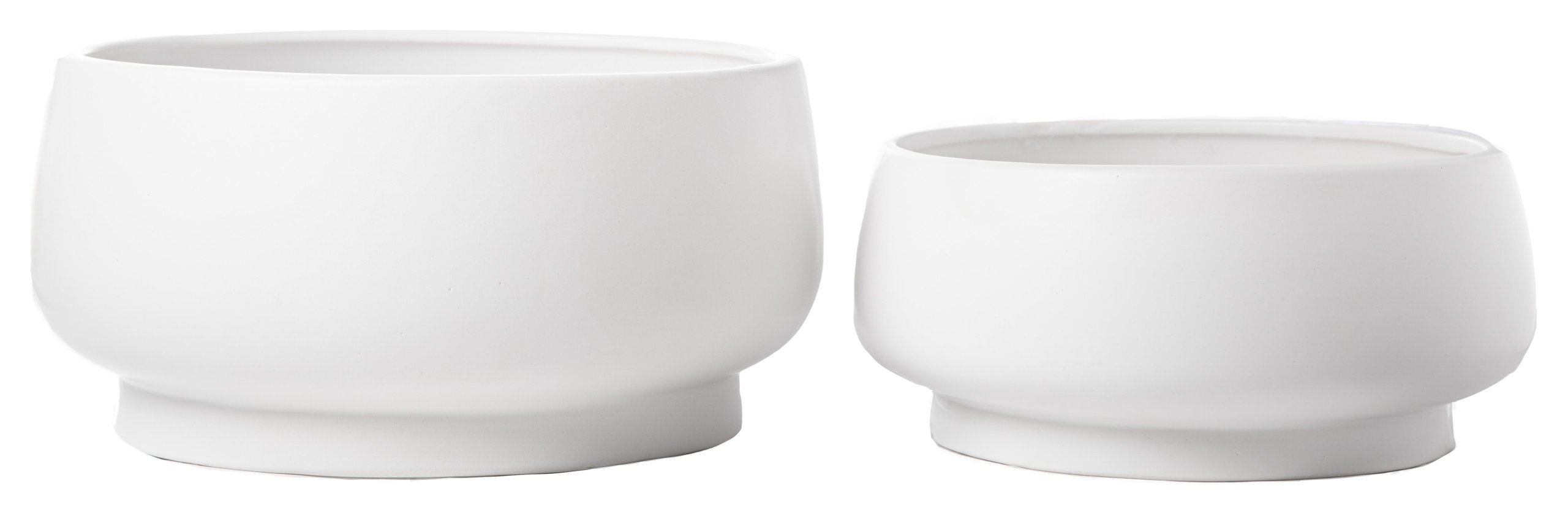 Round Ceramic Pot with Wide Opening on Flared Base Design Matte White ...