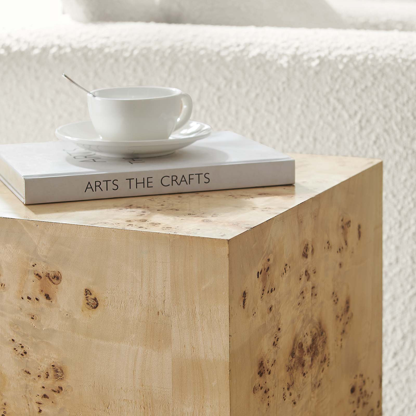 Cosmos 16" Square Burl Wood Side Table, Natural Burl - Transitional ...