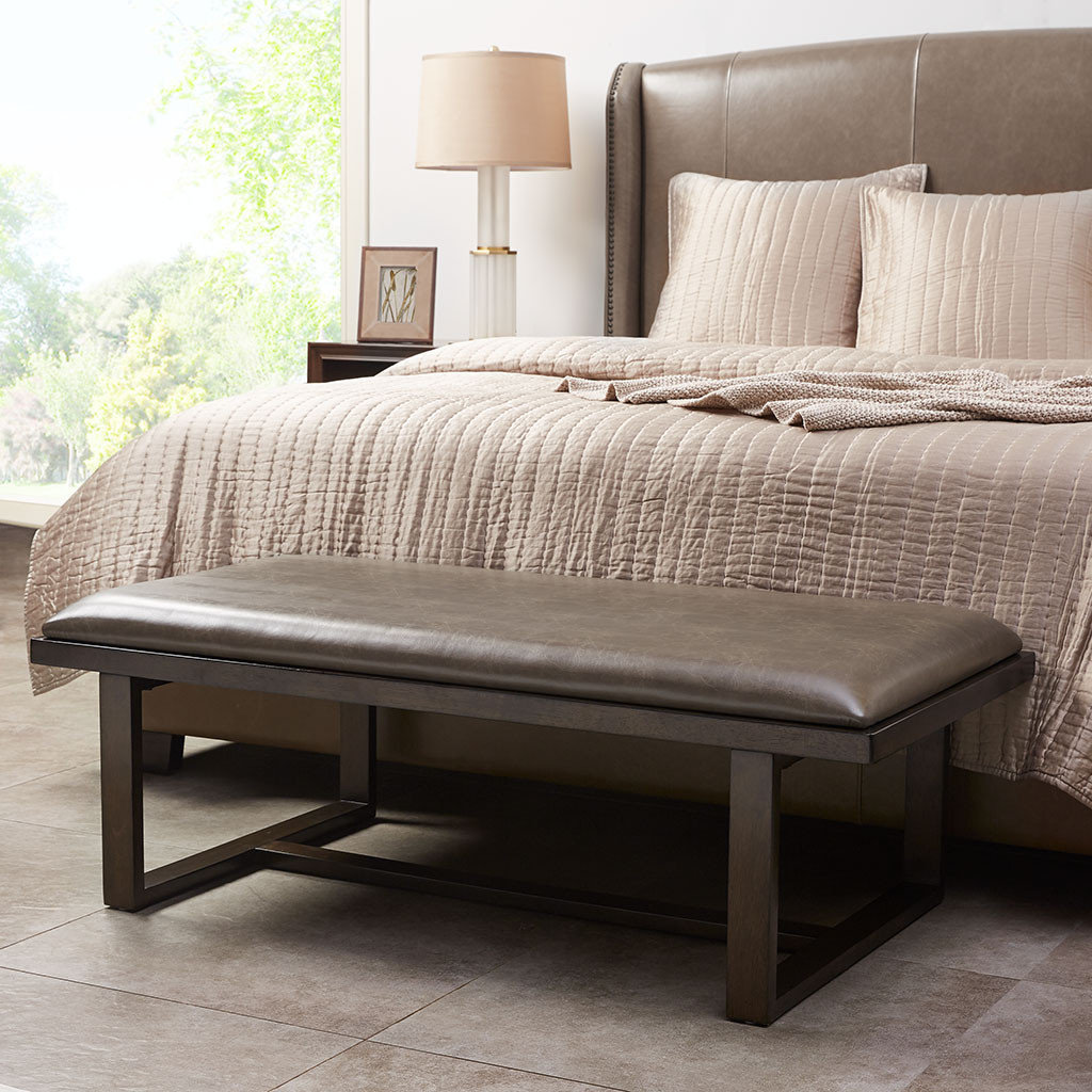 Madison Park Tracey Dark Coffee Faux Leather Wood Accent Bench, Brown ...