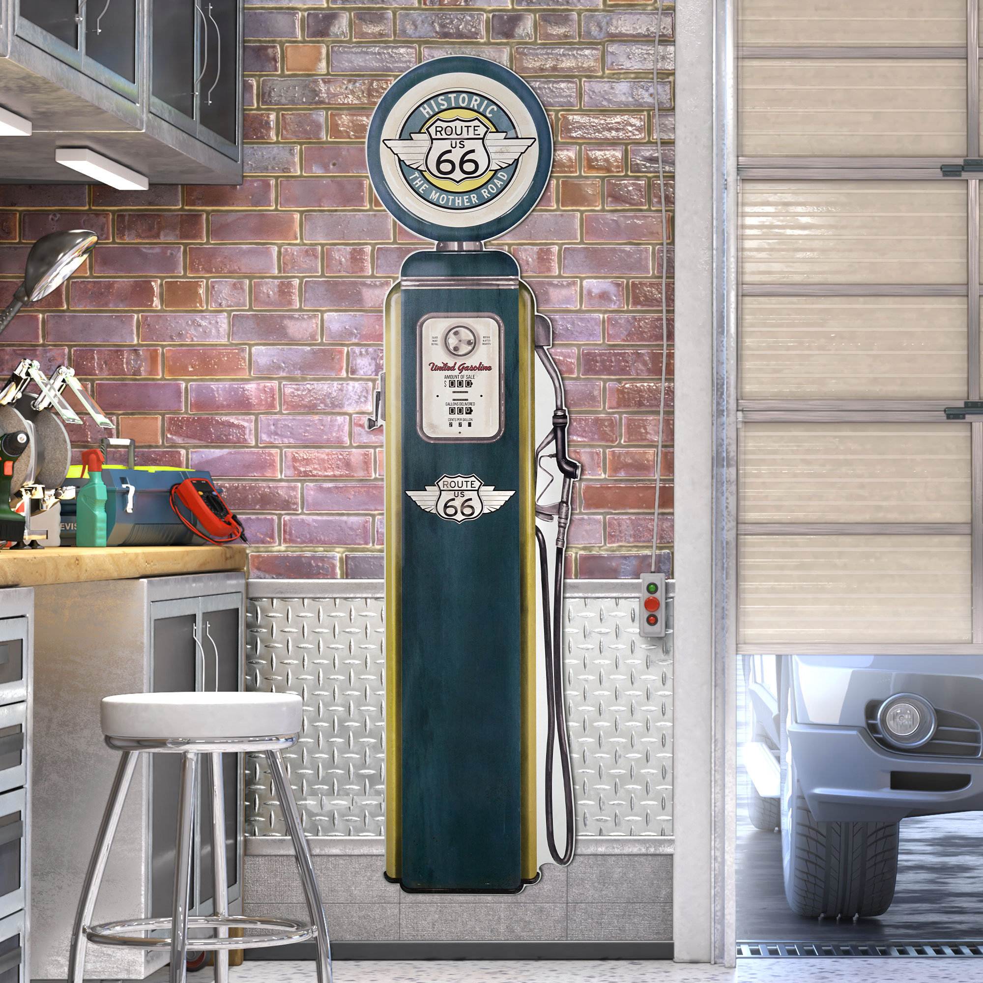 Licensed Historic Route 66 Gas Pump Wall Plaque, 60.5"x14.75", 60.5" H ...