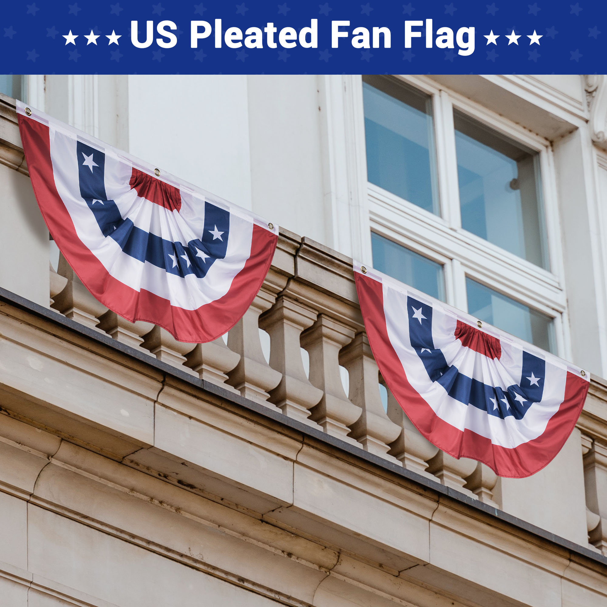 Yescom 2Pcs 1.5x3 Ft USA Pleated Fan Flag Half Fan Banner American ...