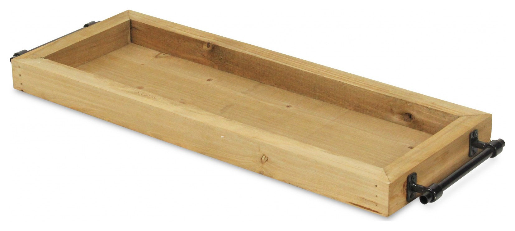 Long Wood Tray With Metal Handles - Transitional - Serving Trays - by ...