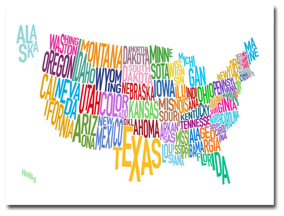'United States Text Map' Canvas Art by Michael Tompsett, 18" x 24 ...