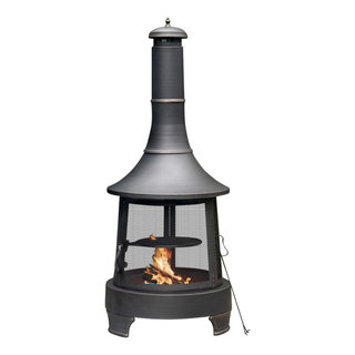 30" Diameter Outdoor Steel Woodburning Chimney Firepit, Cooking Grill ...
