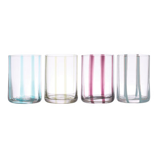 4 Inches Glass Tumbler With 4 Various Stripes Design, Multicolor, Set ...