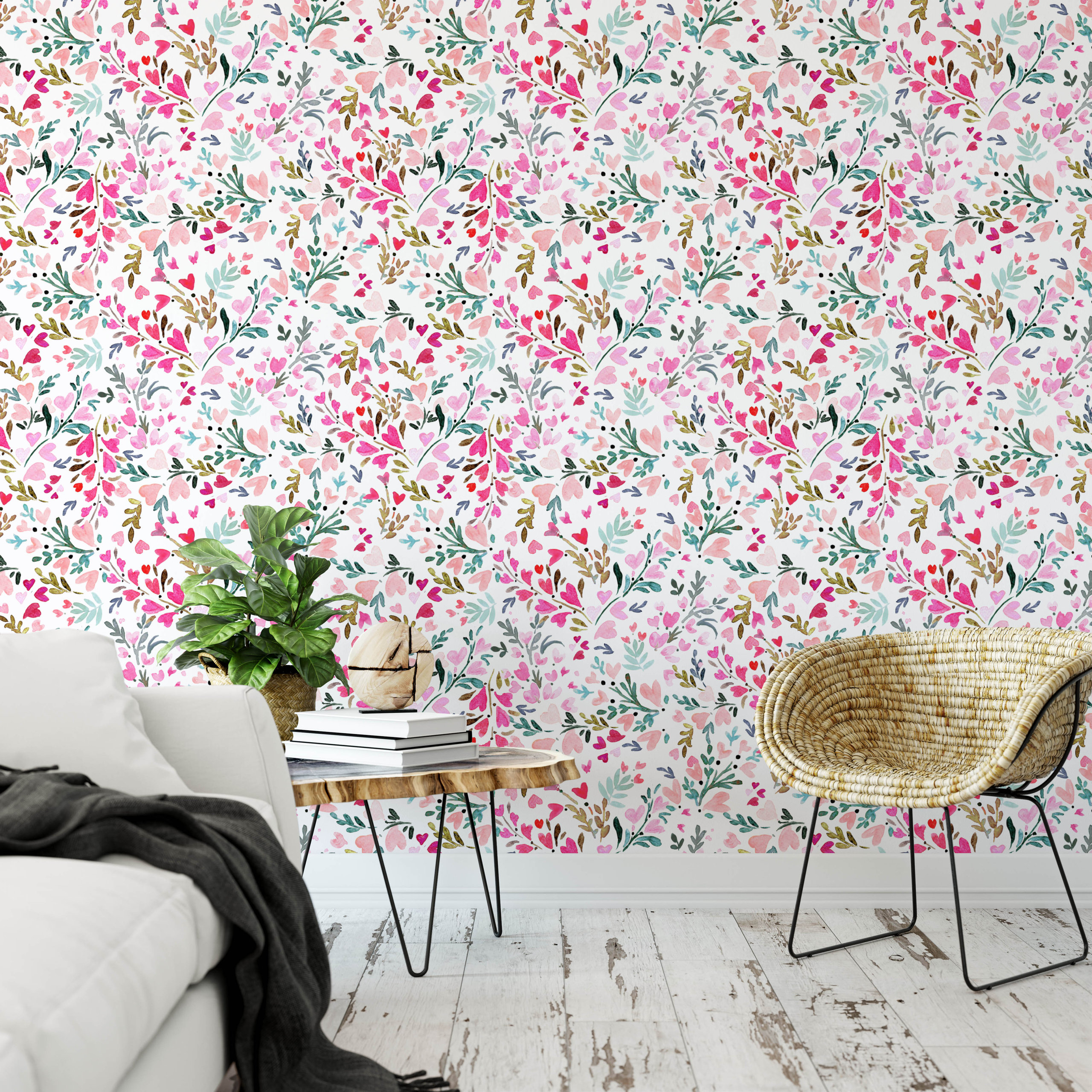 Heart Floral Wallpaper, Sample 12"x8" - Contemporary - Wallpaper - by ...