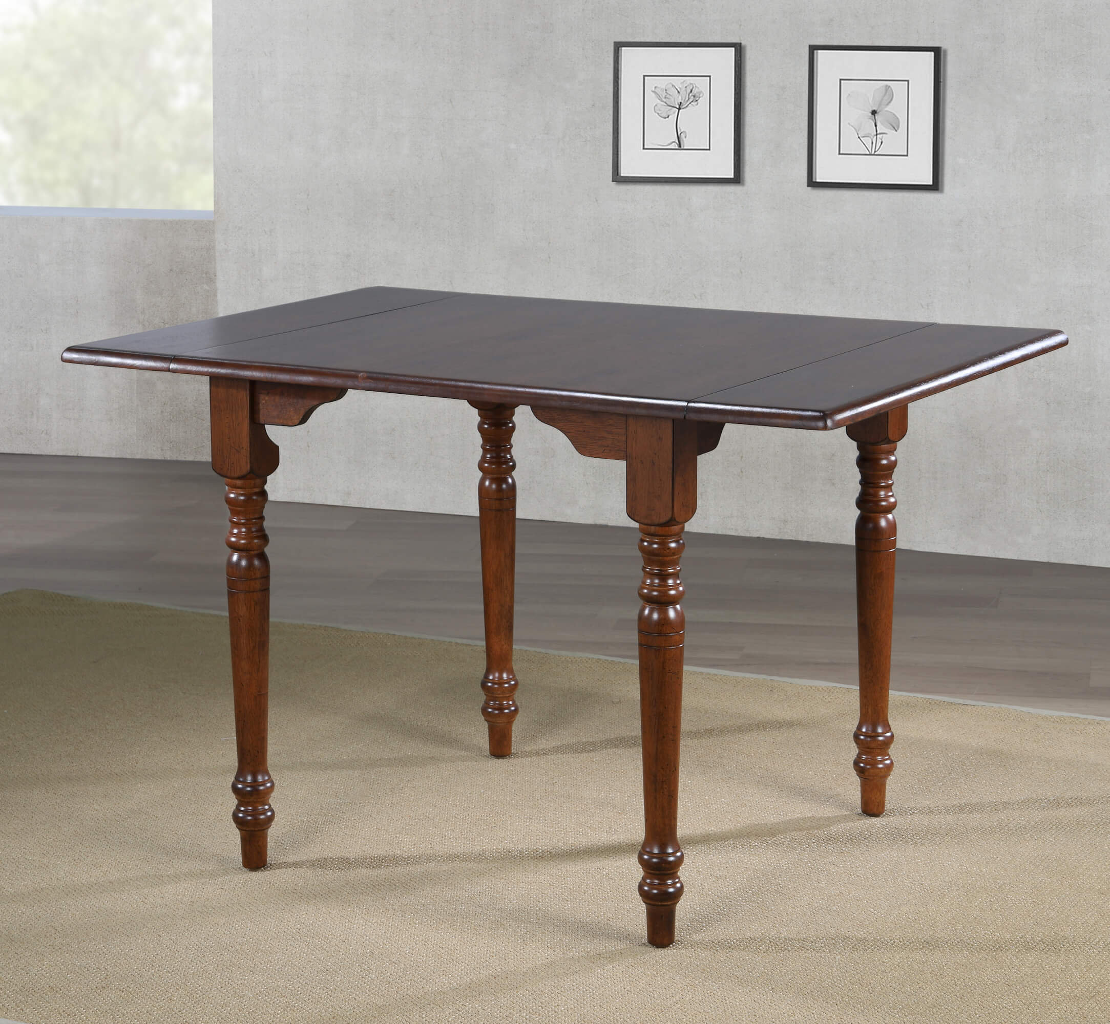 48" Rectangular Extendable Drop Leaf Dining Table Chestnut Brown Seats ...