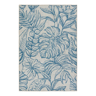 Vibe Tropic Indoor/Outdoor Floral Navy/Taupe Area Rug, 2'6"X8 ...