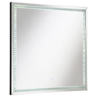 Pemberly Row Modern Glass Silver Square Wall Mirror with LED Lights ...