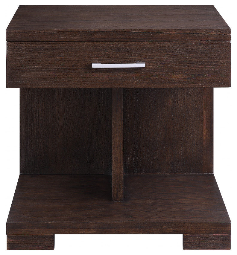 24" Walnut Manufactured Wood Square End Table With Drawer and Shelf ...