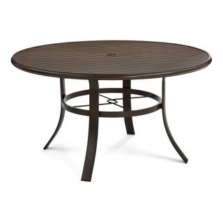 Slat Top 54" Round Dining Table, Java - Transitional - Outdoor Dining ...