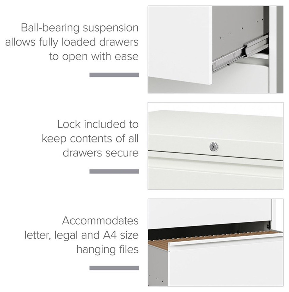 Pemberly Row 36" Wide 4 Drawer Metal Lateral File Cabinet - White - 2 ...