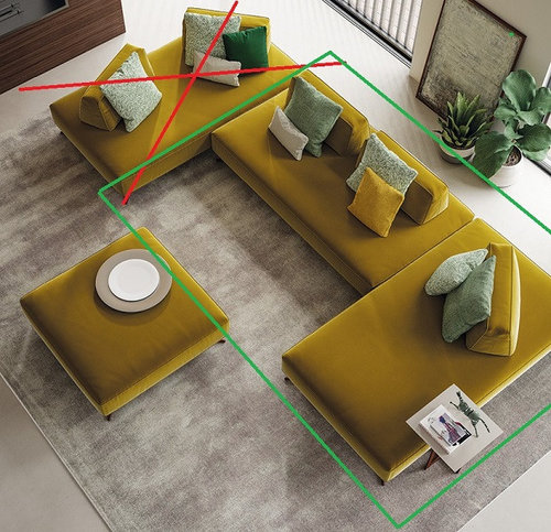 Opinioni su disposizione salotto (planimetria + rendering)