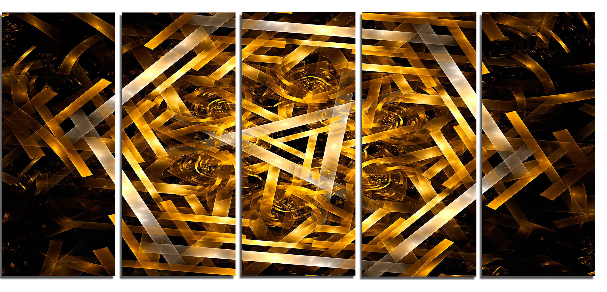 "Fractal 3D Yellowish Hexagon" Metal Wall Art, 60"x28" 5 Panel ...