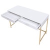 2 Drawers Writing Desk, White High Gloss and Gold - Contemporary ...