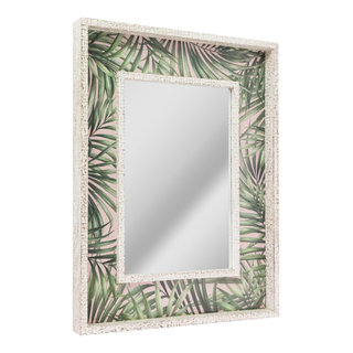 Tropical Leaves Print Distressed White Raised Lip Double Framed Accent ...