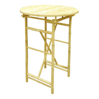 Bar Height Folding Bamboo Round Table -Natural Color - Asian - Outdoor ...
