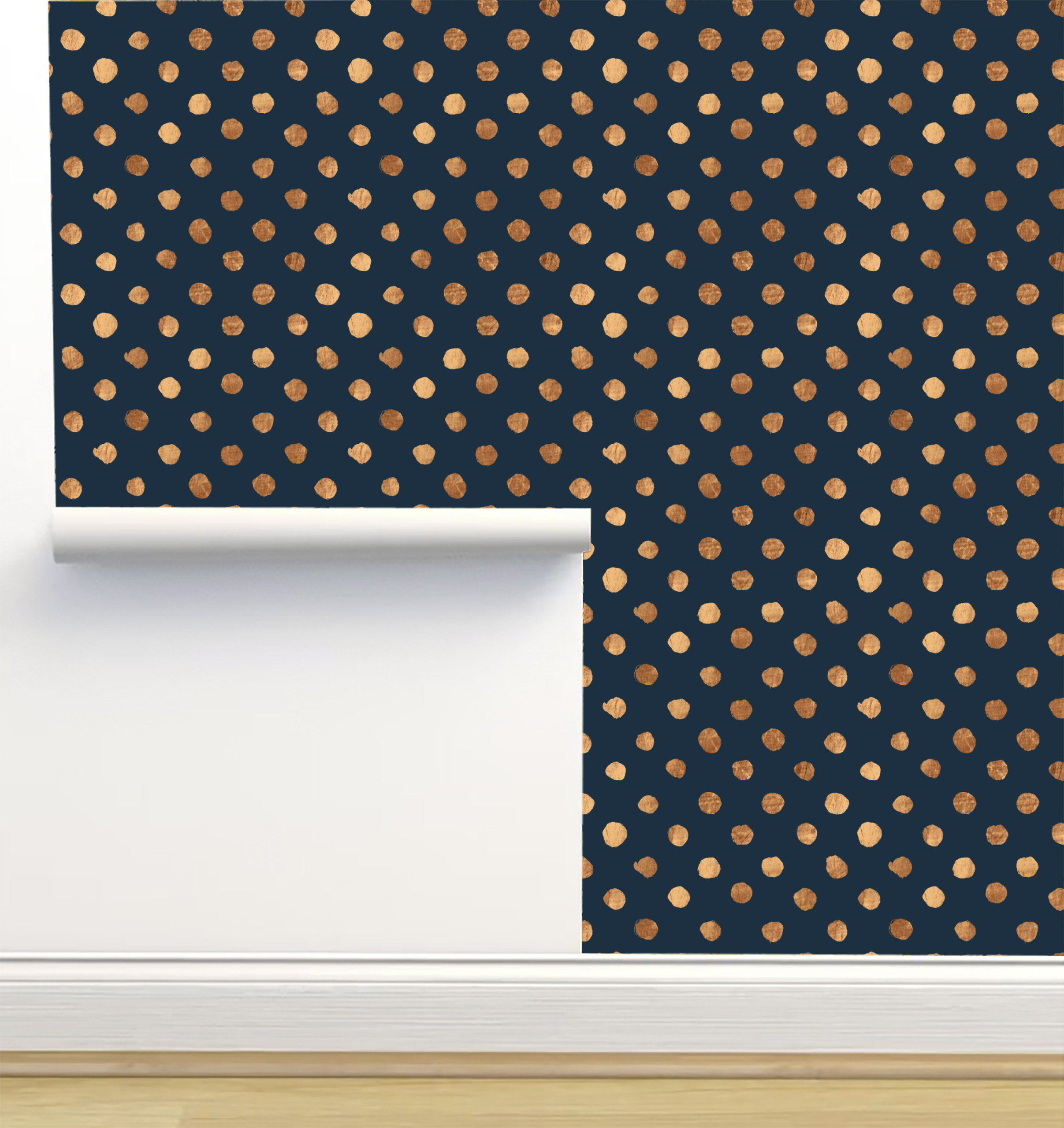 Copper Penny Swiss Dot Indigo Wallpaper, 24"x72" - Contemporary ...