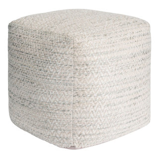 Pasargad Home Galaxy Collection Ivory Bamboo Silk & Wool Pouf Ottoman - Scandinavian - Floor ...