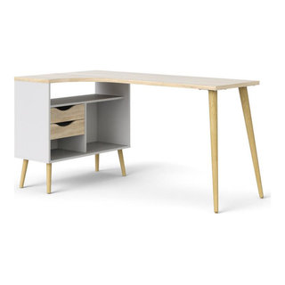 White Small Desk with Shelves - Compact Computer and Study Desk for ...