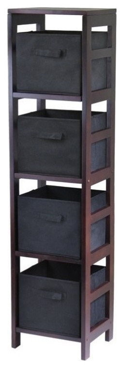 Pemberly Row 4-Section Solid Wood Storage Shelf w/ 4-Baskets in ...