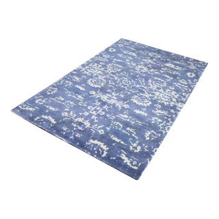 Senneh Handwoven Wool Printed Rug In Blue And White - 5ft x 8ft ...