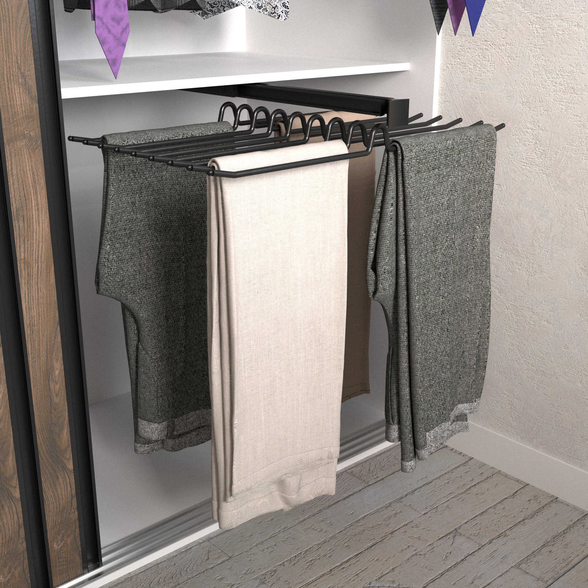 Pull Out Trousers Rack 18 Arms Black Clothes Organizer - Closet ...