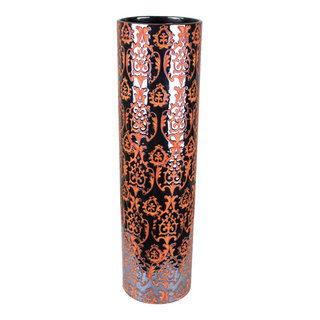Sagebrook Home 12" Decorative Ceramic Vase, Gun Metal/Orange, 17.75 ...