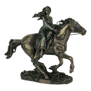 Celtic Moon Goddess Rhiannon On Horseback Bronze Finish Statue, One ...