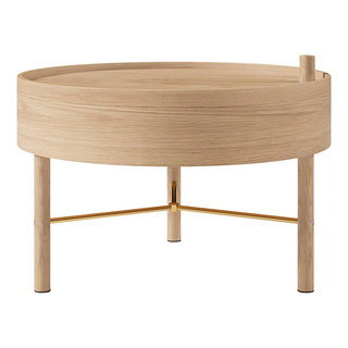 Modern Round Wood Rotating Tray Coffee Table With Storage, Natural ...