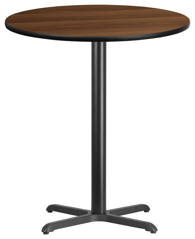 36'' Round Walnut Laminate Table Top with 30'' x 30'' Bar Height Table ...