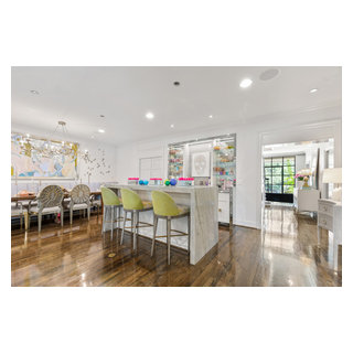 Elegant Eclectic Home Bar with Marble Island and Luxe Metallic Accents ...