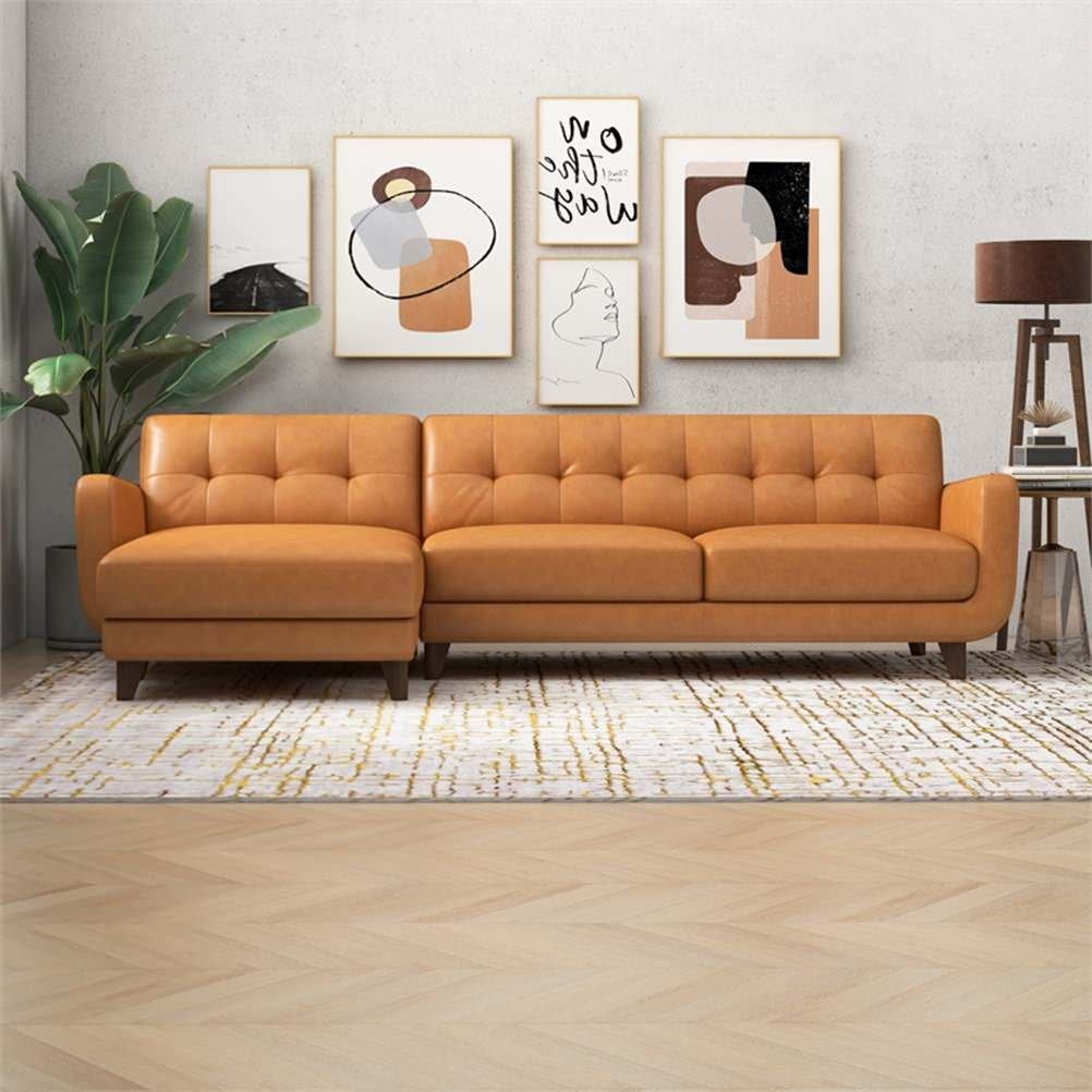 Ashcroft Davis Modern Top Leather Corner Sectional Couch in Tan ...