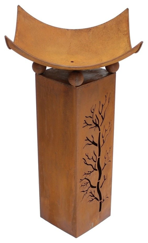 Rustic Metal Fire Pillar With Removable Bowl, "Brazier" Fire Column, 2 ...