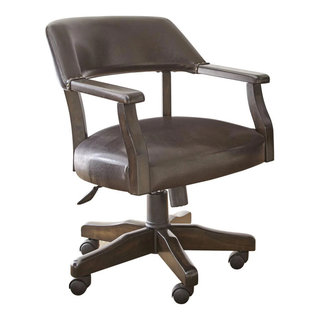 Brown Office Chair with Solid Wood Base, Swivel Seat & Adjustable Tilt ...