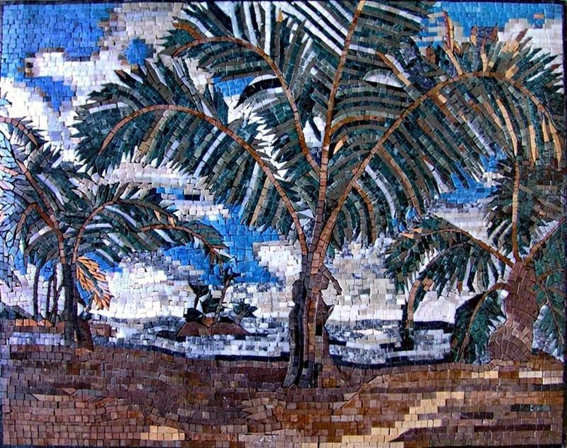 Exotic Scene Stone Mosaic, 71" x 55" - Tropical - Tile Murals - by ...