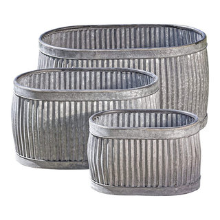 Oval Planters, Set of 3, Galvanized Metal, 24 1/2, 20 and 14 1/2 ...
