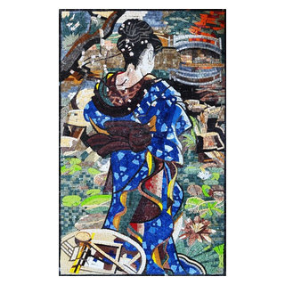 Geisha Marble Mosaic Mural, 36" x 61" - Asian - Tile Murals - by ...