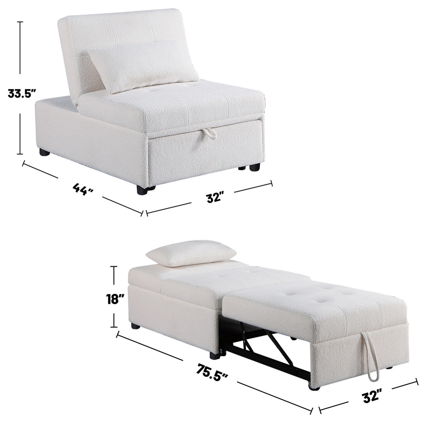 Sherpa Fabric Upholstered Sleeper Sofa Chair - Transitional - Sleeper ...