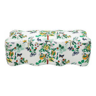 Archie Upholstered Bench in Citrus Garden Print - Farmhouse ...