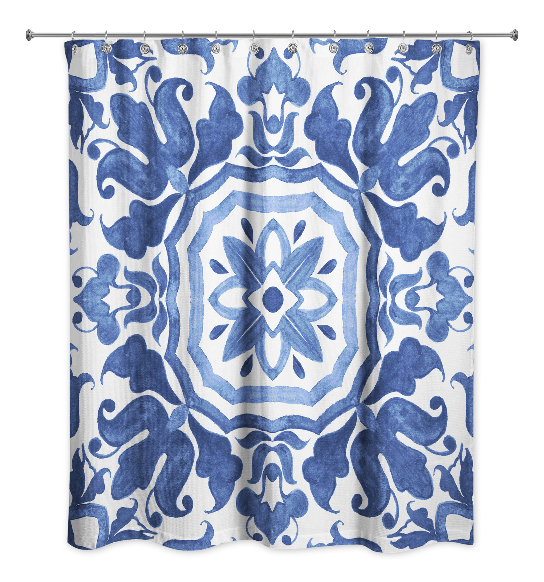 Blue Damask Tile 71x74 Shower Curtain - Contemporary - Shower Curtains ...