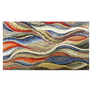 Colorful Wavy Shades Marble Mosaic Wallpaper or Floor Art, 30" x26 ...