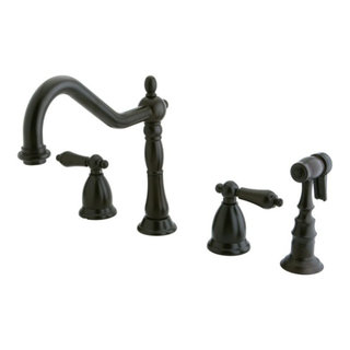 Double Handle Widespread Kitchen Faucet with Brass Sprayer KS1795ALBS ...