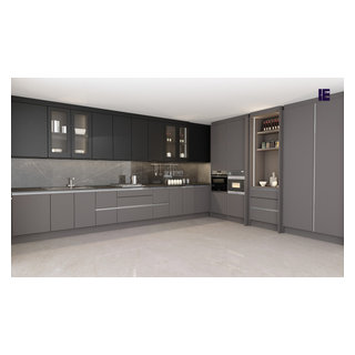 L-shaped Grey & Black Handleless Kitchen Set Supplied by Inspired ...